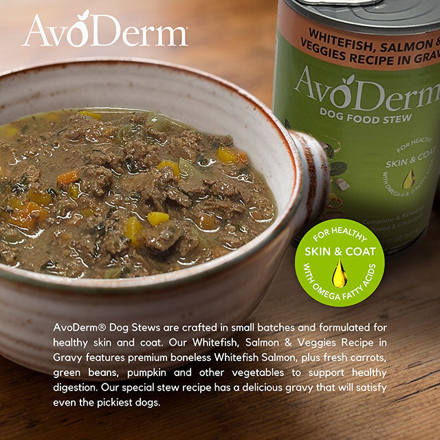 AvoDerm® Dog Food Stew Whitefish, Salmon & Veggies Recipe In Gravy ...